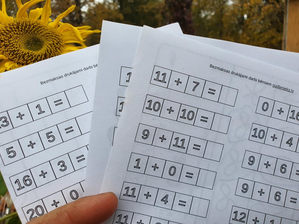 Addition to 20 with several addends - Gudlenieks