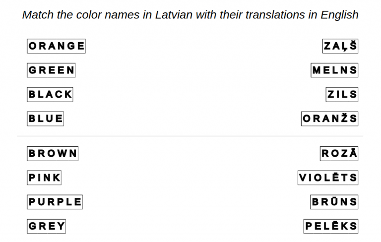 Latvian language: colors - connect answers - Gudlenieks