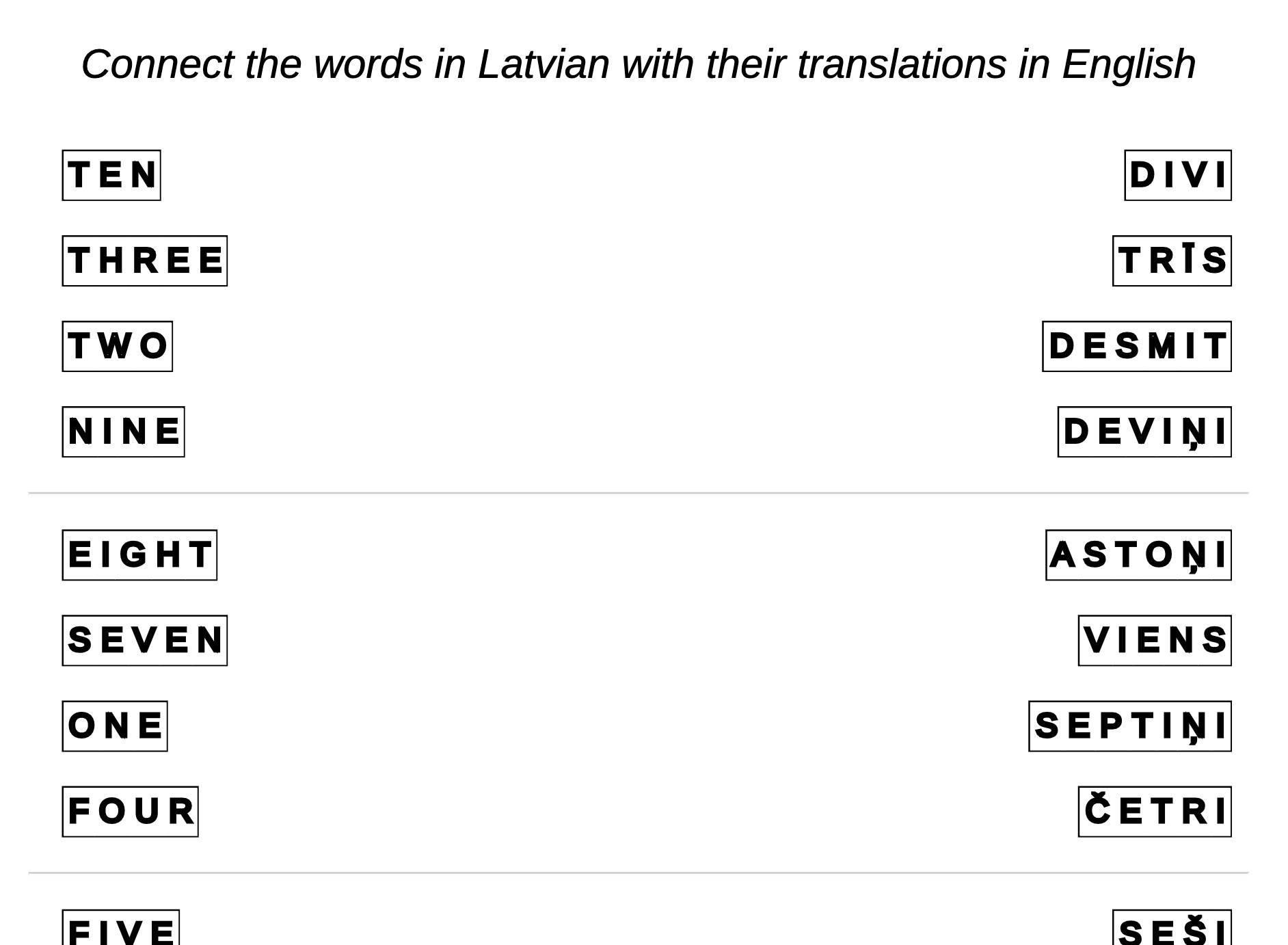 Latvian language: numbers - connect the answers - Gudlenieks
