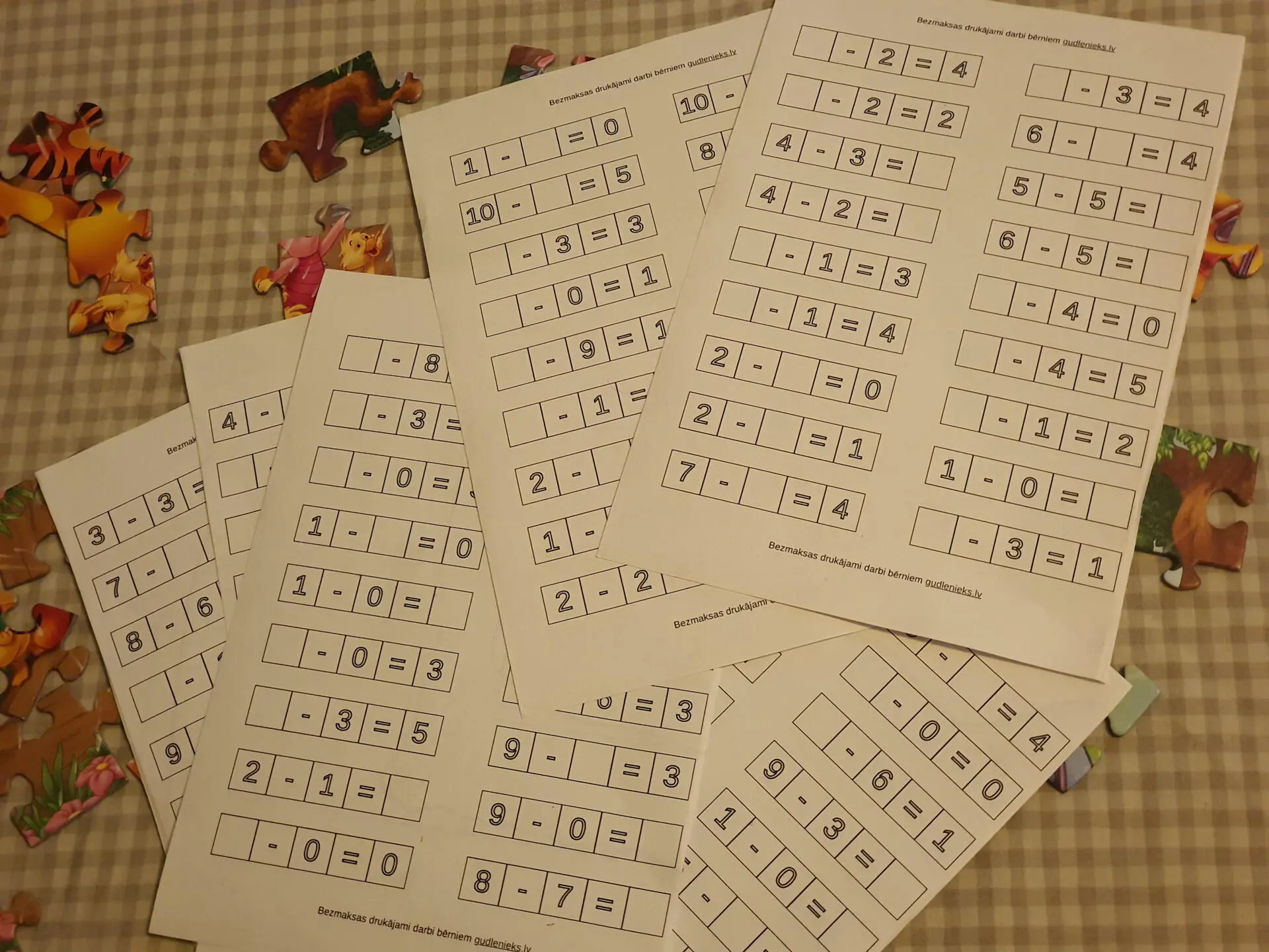 Subtraction up to 10 with unknowns - Gudlenieks