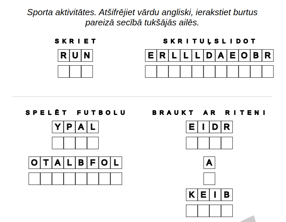 Angļu valoda - Bezmaksas drukājamas uzdevumu lapas - Gudlenieks